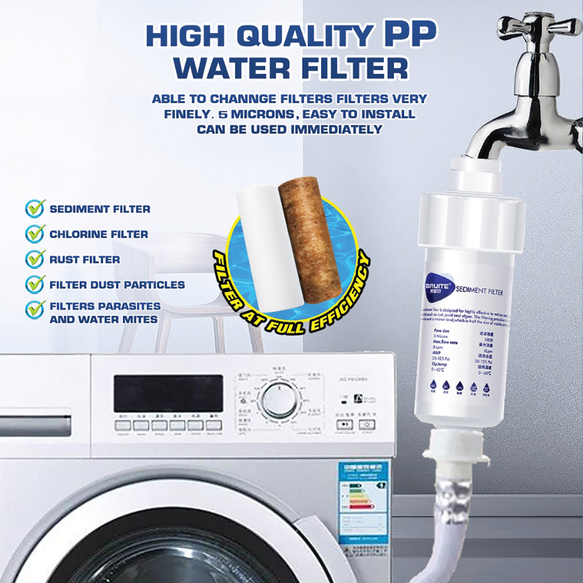 Water Filter Shower Head Purification Dechlorination Residual Household ...