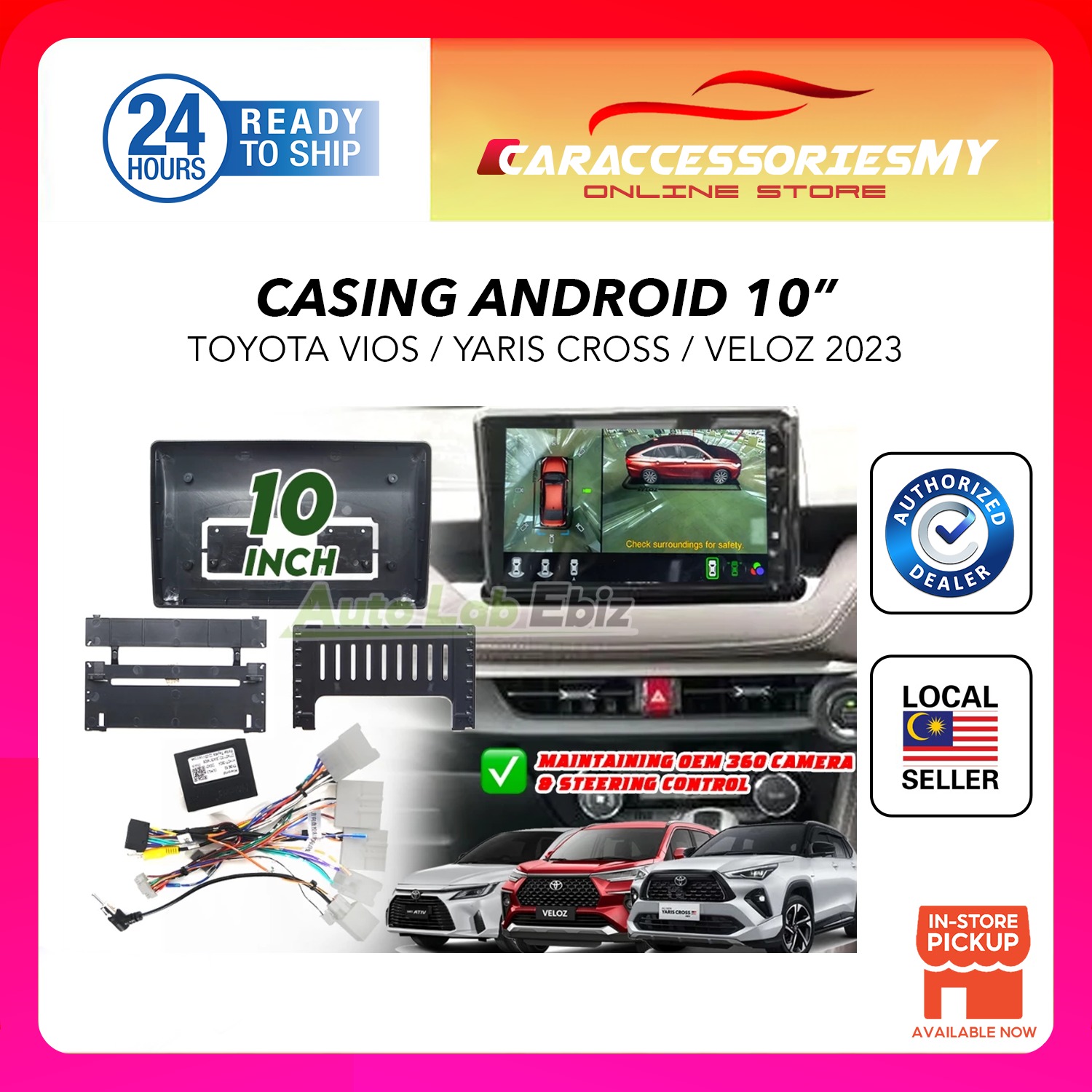 Android Player Casing 10" inch with Socket Canbus TOYOTA VIOS / VELOZ ...
