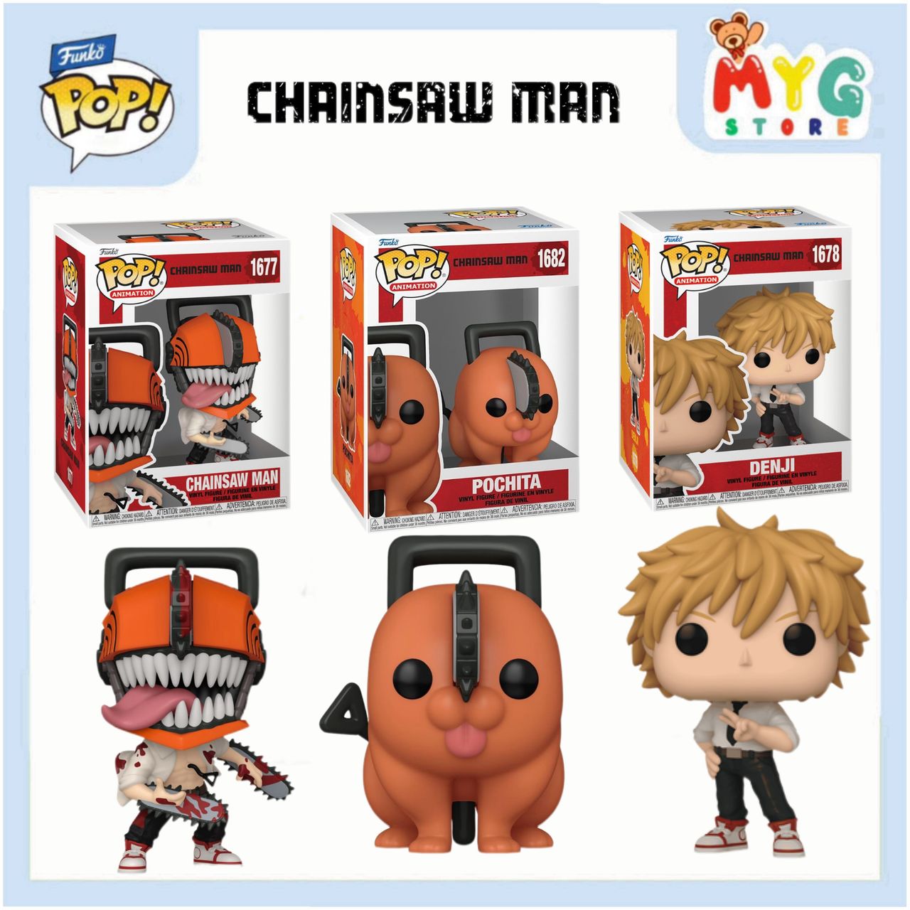 Funko Pop Vinyl Animation Chainsaw Man Denji 1678 Pochita 1682 Chainsaw Man 1677 Collectible ...