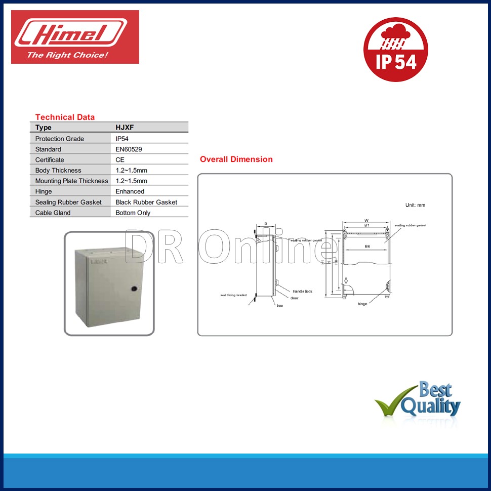 HIMEL IP54 Metal Enclosure Electrical Panel Box H250mm X W200mm X ...
