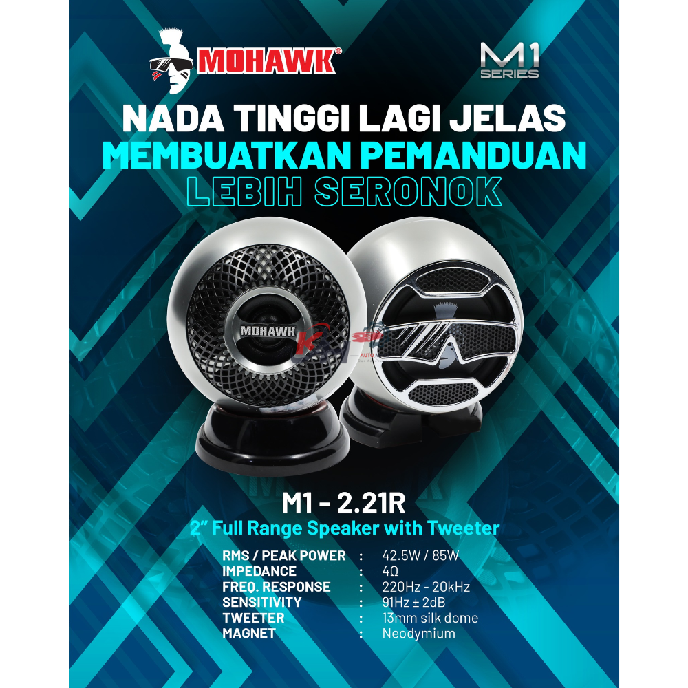 MOHAWK 2"/2.5'' 3-Ways Round Full Range Speaker With Bass M1-2 SILVER ...