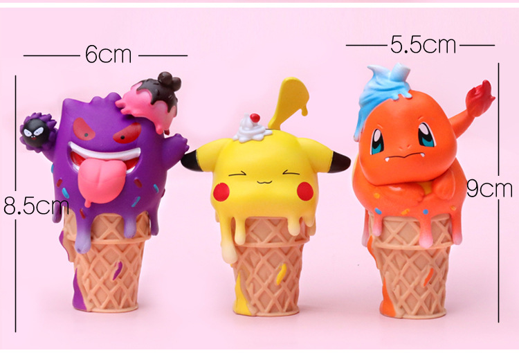 Pokemon Ice Cream Cone Figurine Pikachu Snorlex Bulbasaur Psyduck ...