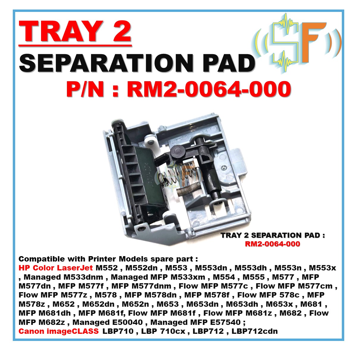 RM2-0064 Tray 2 Separation Pad RM2-0064-000 for M552 M522dn M533 M533dn ...