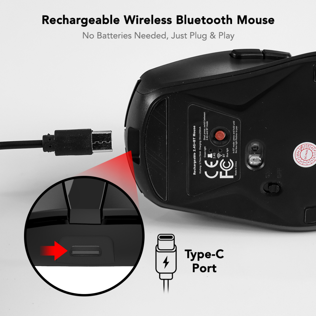 Dmes DMS1-M7 Wireless Mouse Bluetooth 5.3 Dual Mode 2.4GHz 2400 DPI ...