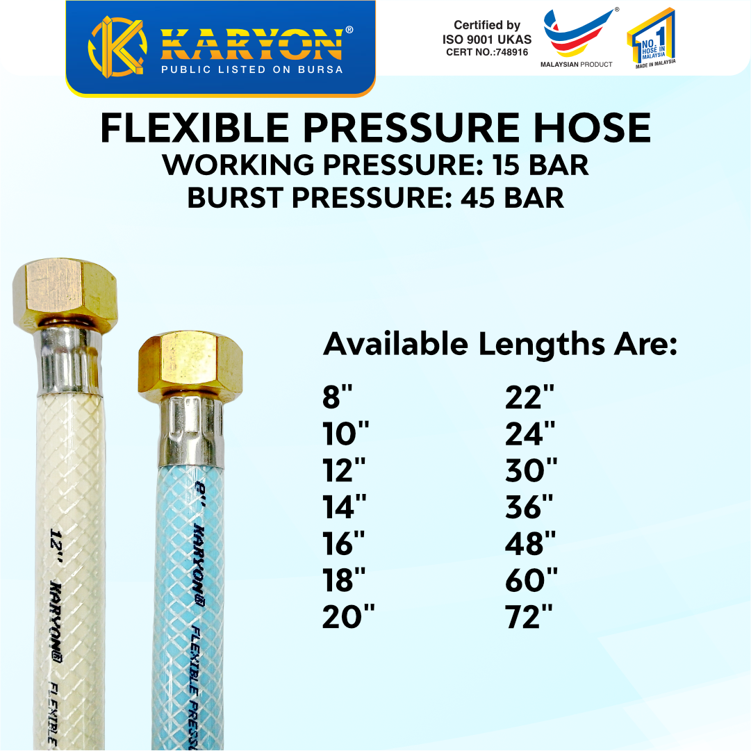 Karyon® Flexible Pressure Hose – Durable Stainless Steel & Brass Ends ...