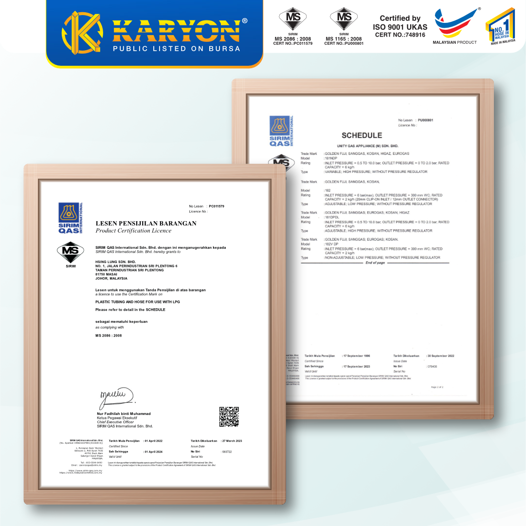 Karyon® SIRIM Certified Firesafe LPG Gas Regulator & Hose Set ...