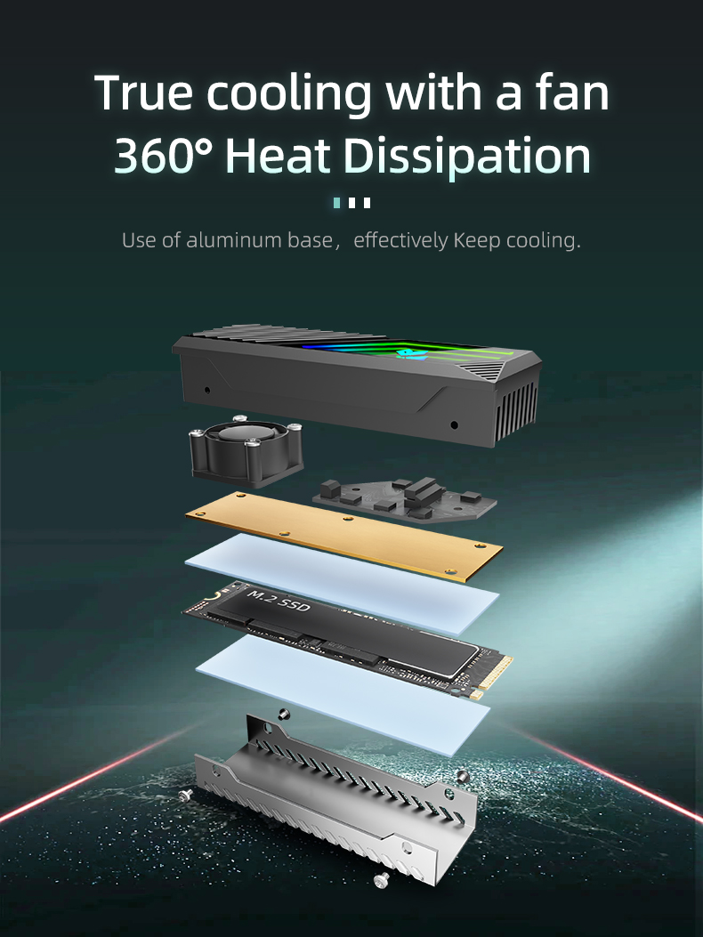 COOLMOON AOSOR M.2 NVME SSD Heat Sink with FAN ARGB 5V3Pin Cooler AURA ...