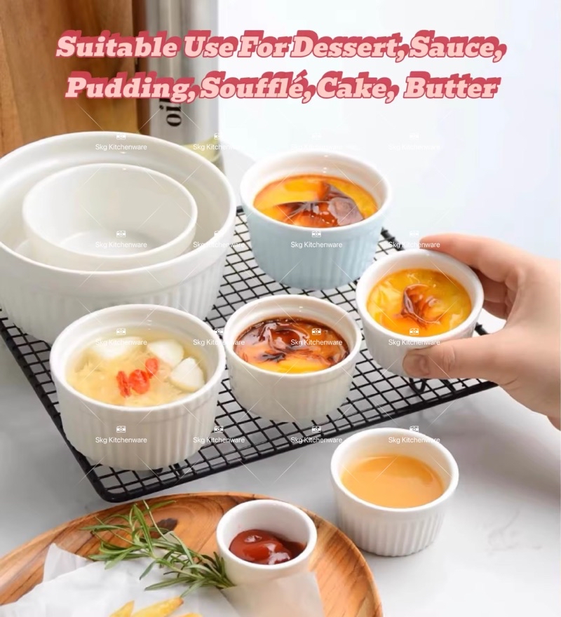 (6pcs)Ramekins White Ceramic Souffle Ramekins Desserts Custard Cups ...
