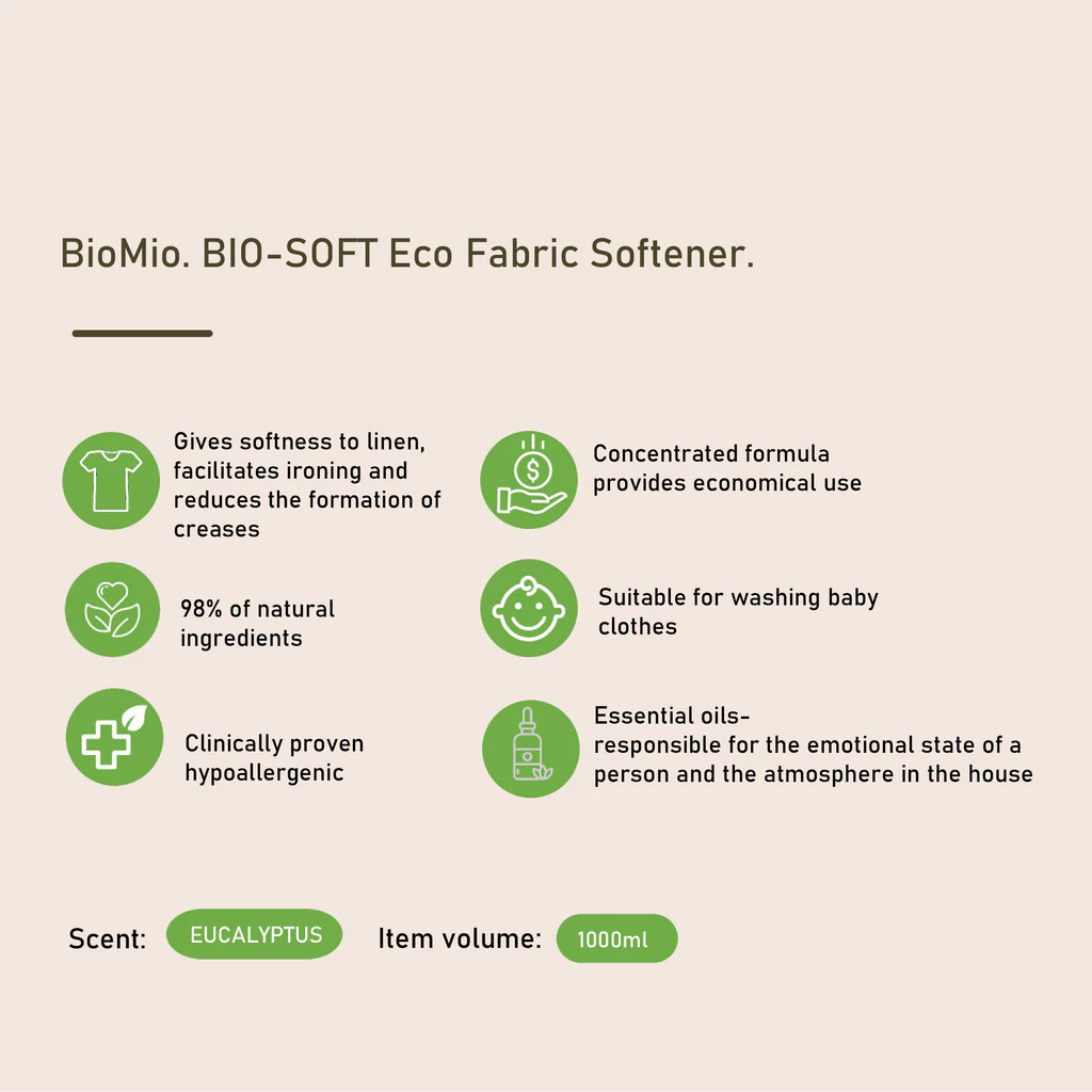 BioMio BIO-SOFT Eco Fabric Softener (1000ml)/ Laundry Detergent Liquid ...