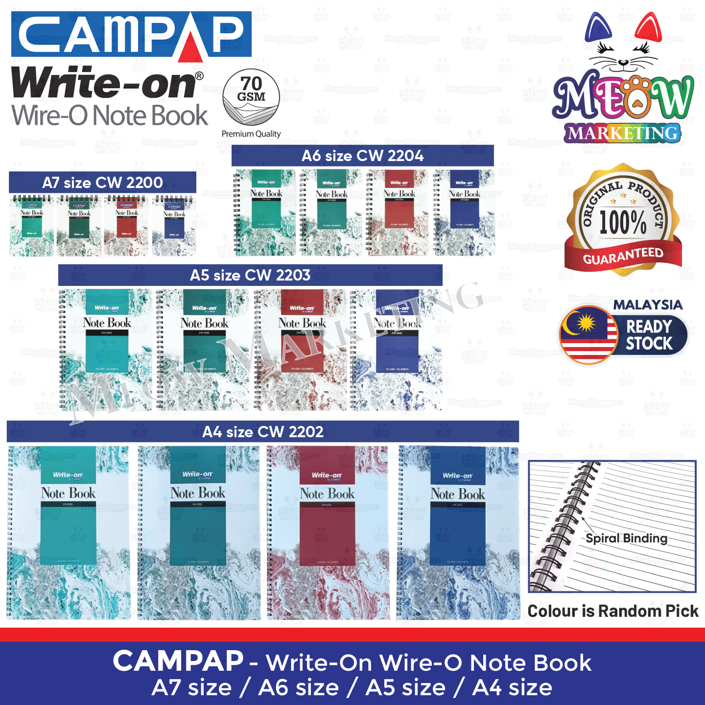 Campap Write On Spiral Wire O Note Book A7 / A6 / A5 / A4 (70gsm ...