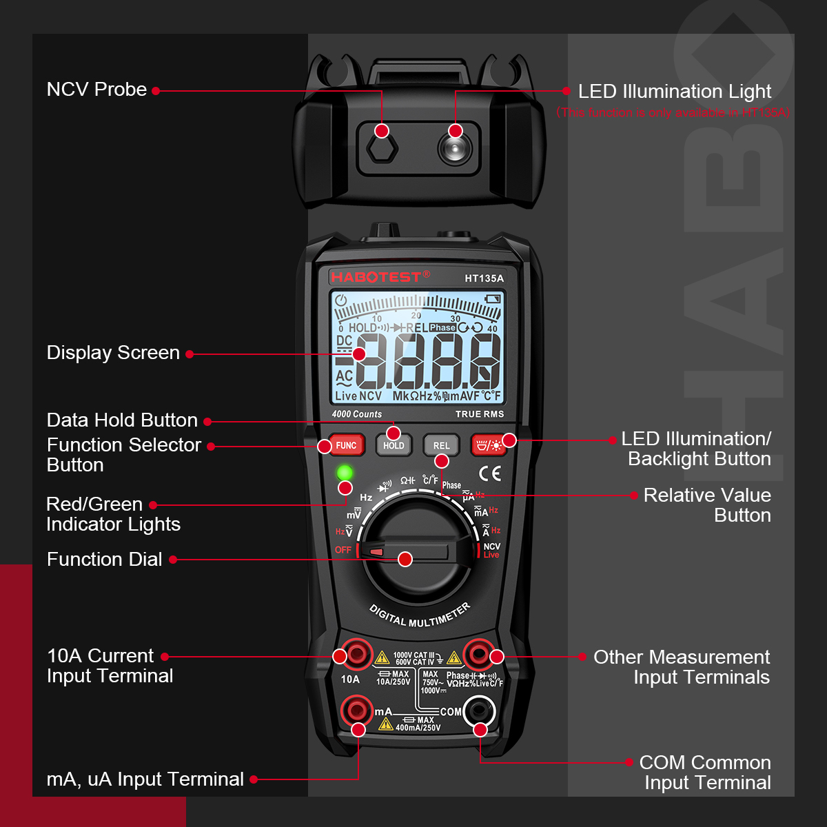 HABOTEST📢HT135 Digital Multimeter 1000V 10A Multi Precision Digital ...