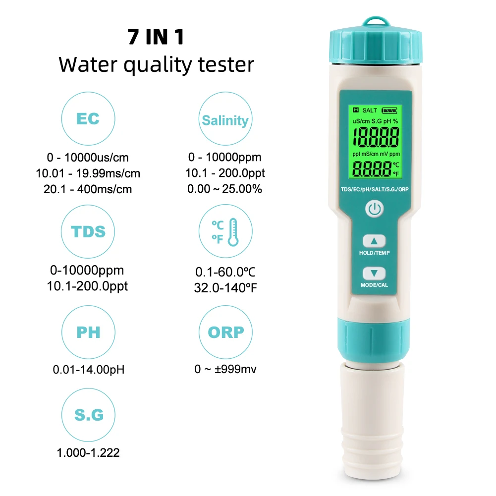 🔥 5 in 1 TDS/EC/PH/Salinity/ORP/S.G PH Tester Temperature Meter Digital ...