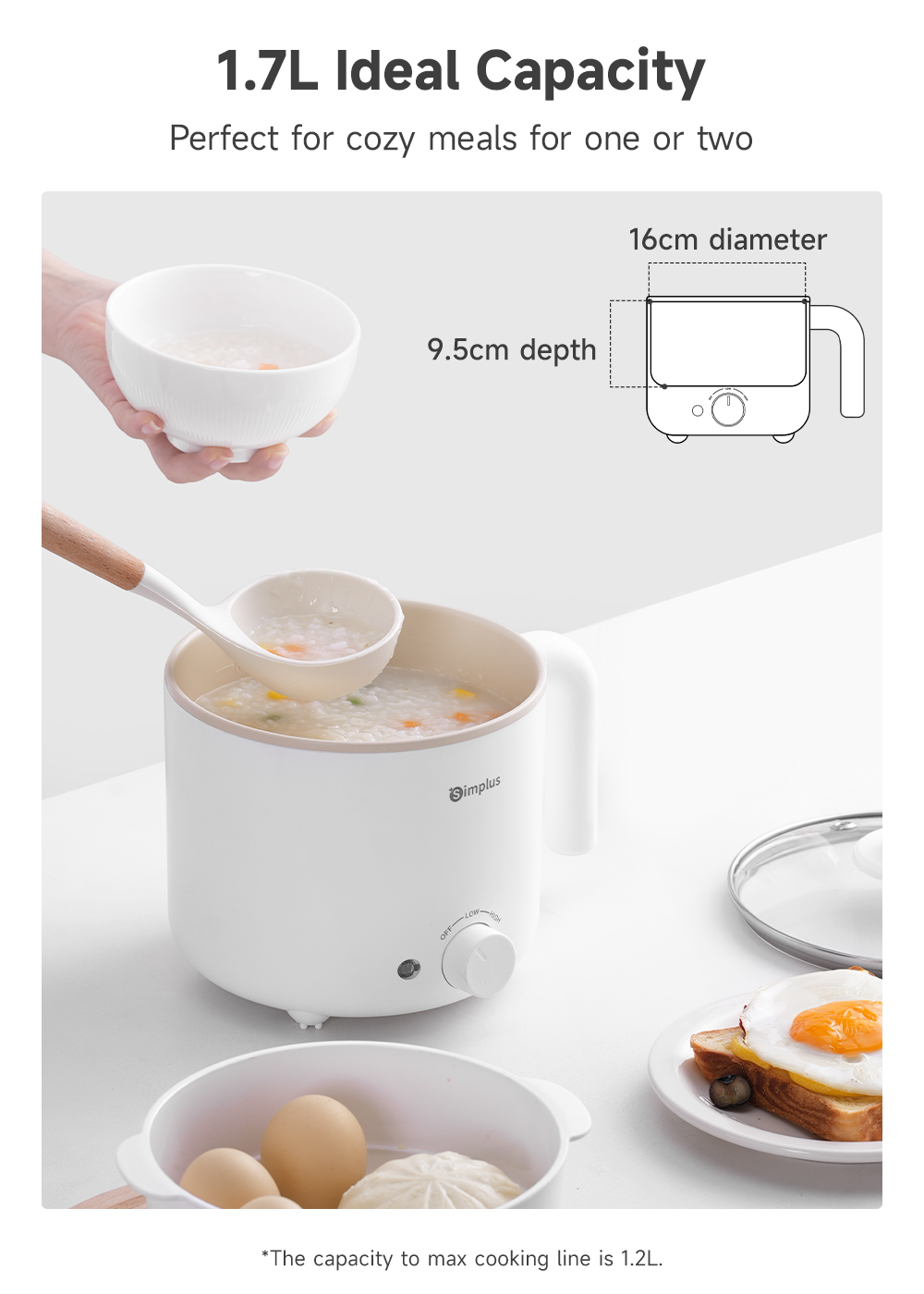 Simplus 1.7L Multi-Use Electric Cooker |630W|Non-Stick Coating|2 ...