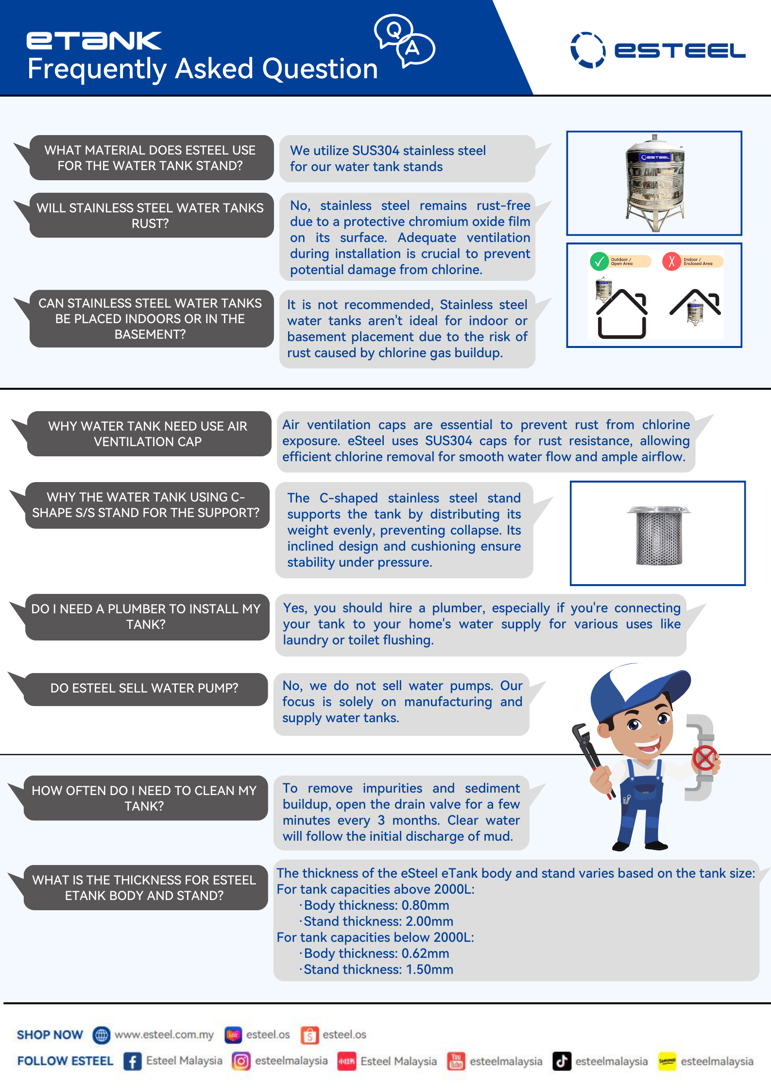 eSteel 6000L / 1350 Gallons Stainless Steel Water Storage Tank / Tangki ...