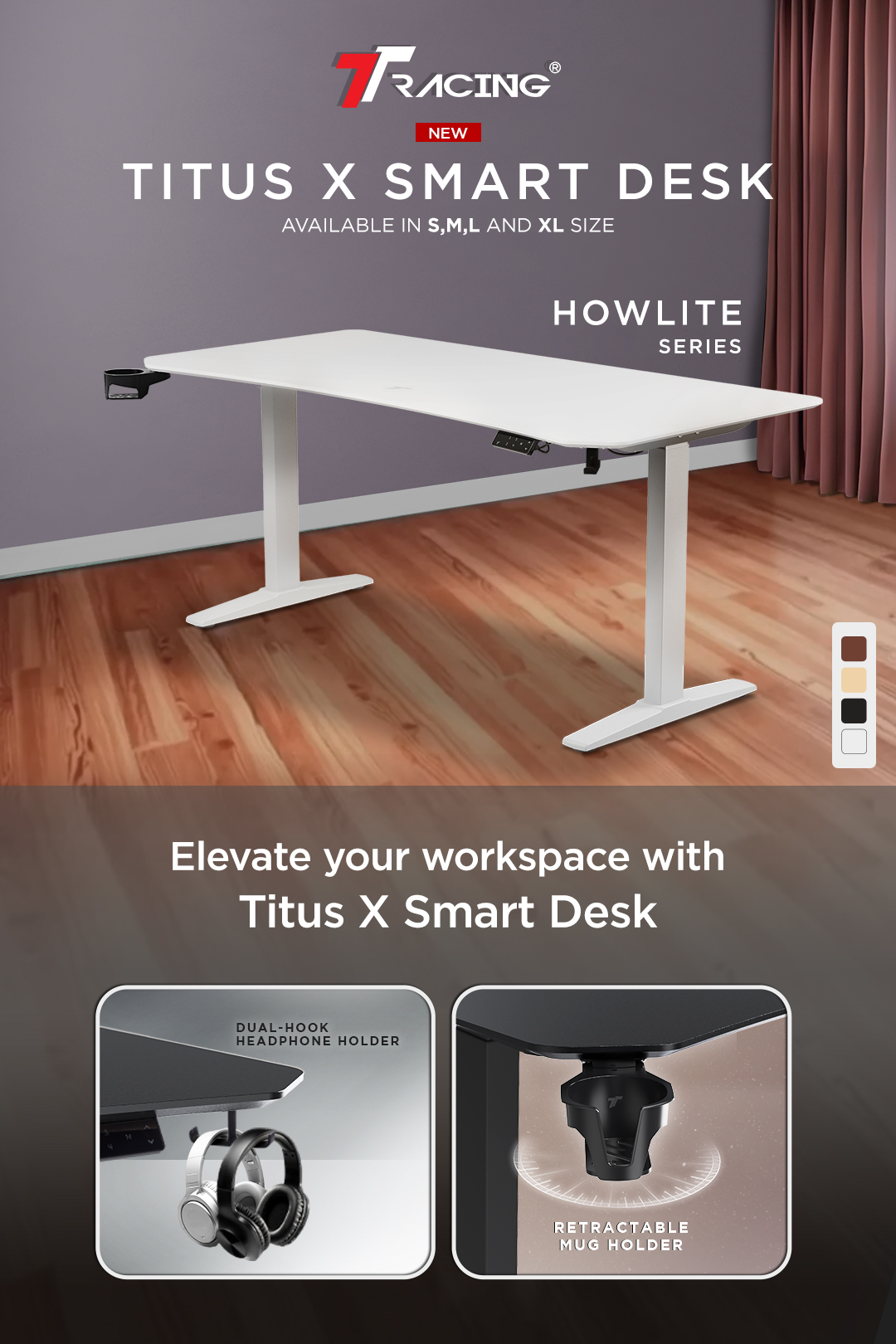 TTRacing Titus X Smart Standing Desk Gaming Table Study Working Home ...
