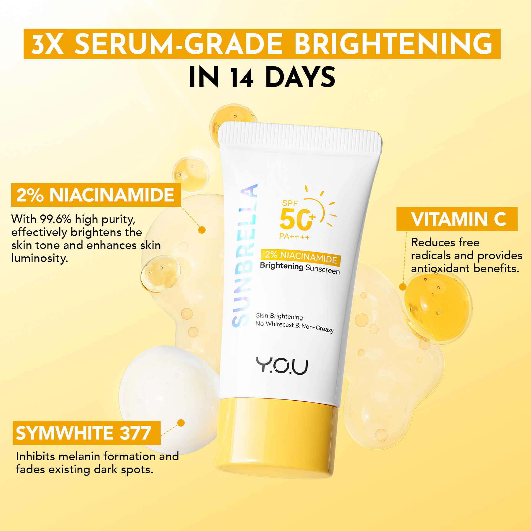 [HOT] YOU SUNBRELLA 2% Niacinamide Brightening Sunscreen SPF50+ PA ...