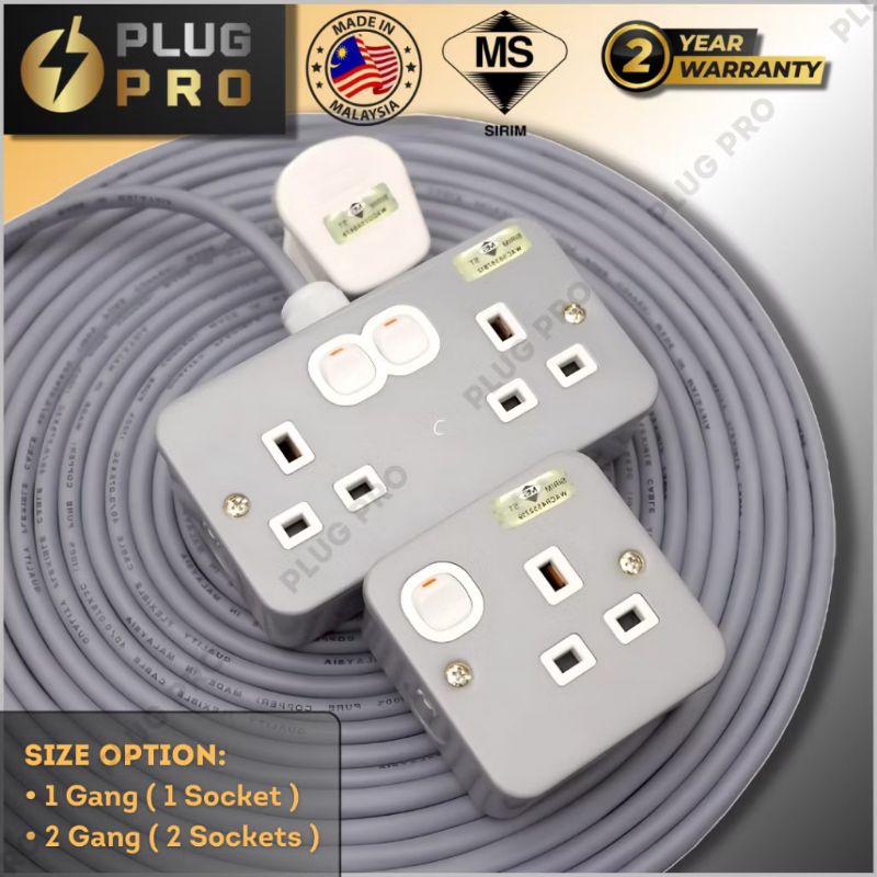 Heavy Duty Metal Socket Extension Wire Trailing Socket 3PIN 13A Plug 1/ ...