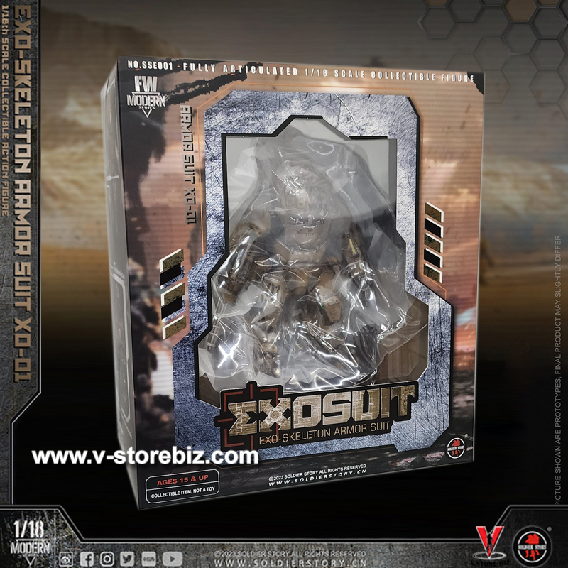 SSE001 EXO-Skeleton Armor Suit XO-01 3 x Figures + 1 Mecha 1/18 Scale ...