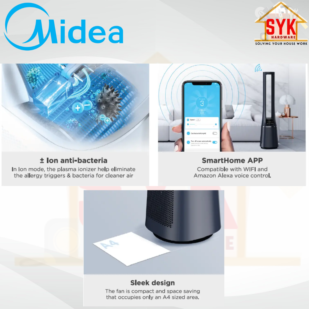 SYK Midea MBF-150P Bladeless Tower Fan Air Multiplier Purifier Electric ...