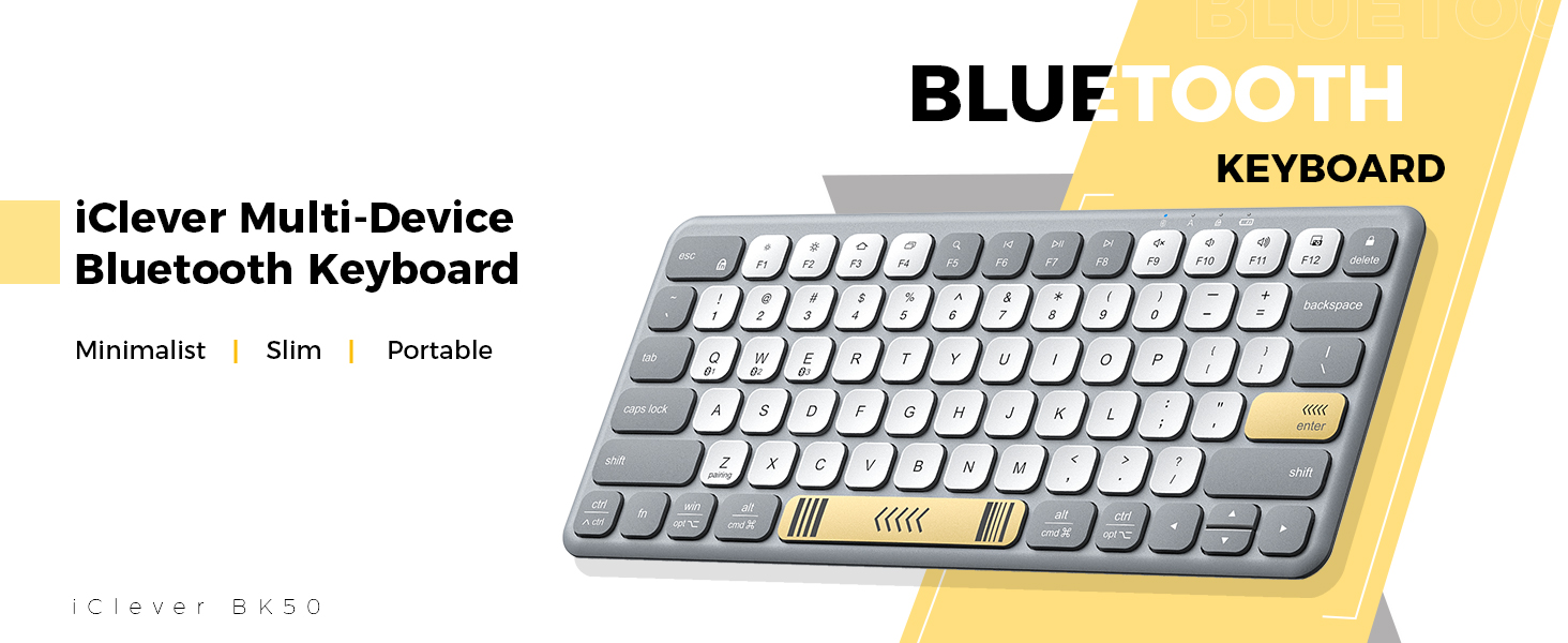 iClever BK50 Compact Bluetooth Keyboard, Portable, Vibrant Colors ...