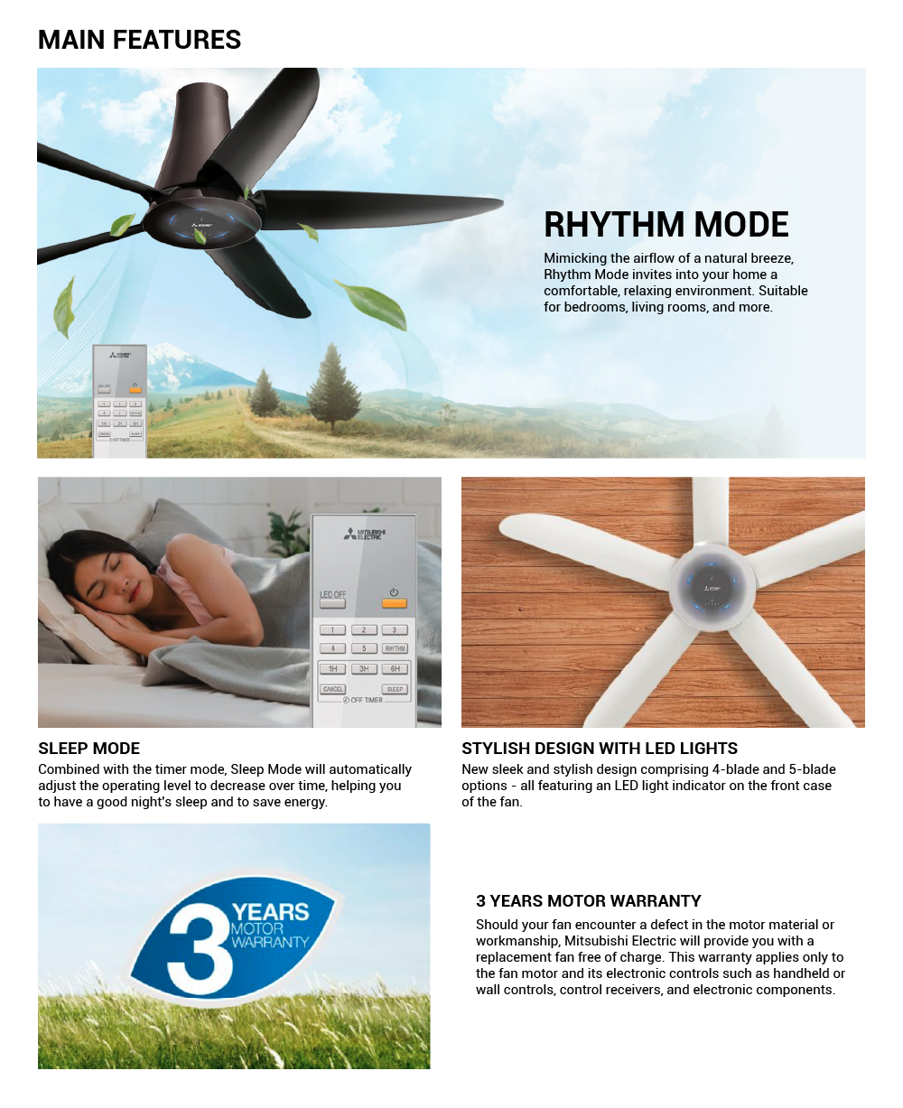 Mitsubishi Ceiling Fan C56-rw4-p - 5SP Remote, Soft Grey/Classy Grey ...