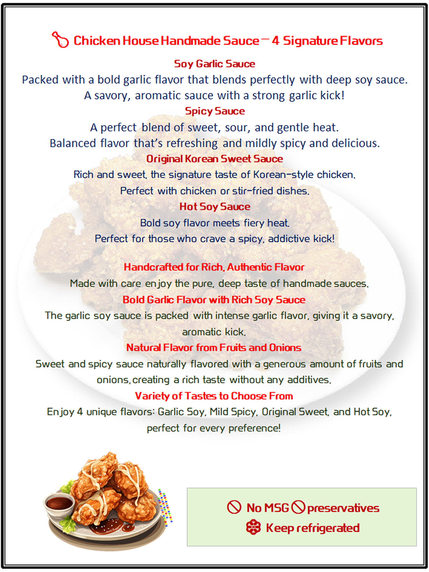 Chicken House / Soy Garlic / Hot Soy / Sweet / Spicy / GangJeong ...