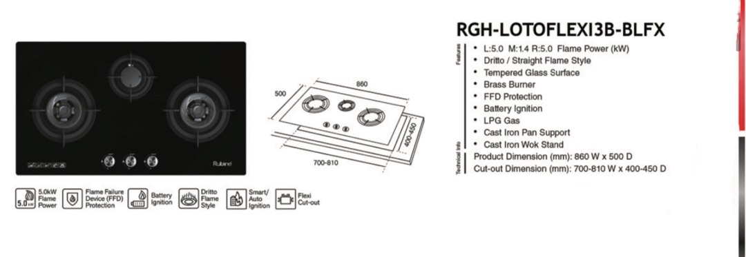 Rubine SIROCCO XR L Hood 1800m3/Hr Suction Power Penyedut Asap Minyak ...