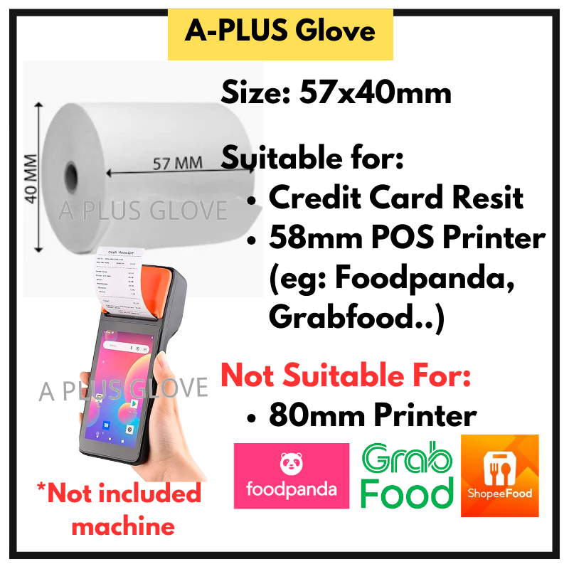 57mm x 40mm (10ROLL) Foodpanda Grab Thermal Receipt Paper Rolls POS ...
