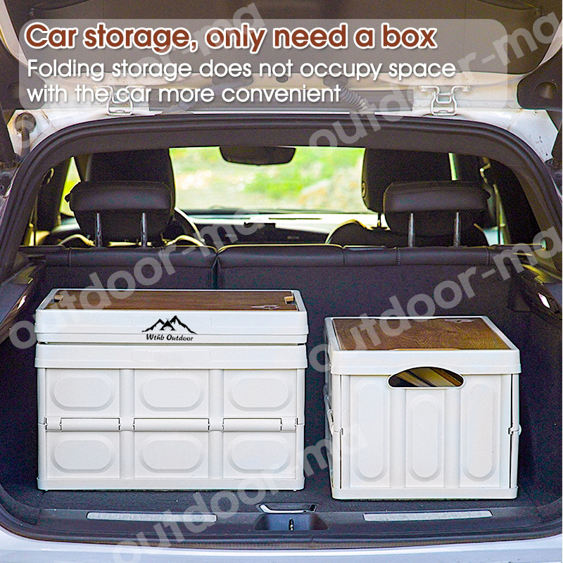 Foldable Storage Box Camping Waterproof Car Container Home Wood Lid ...