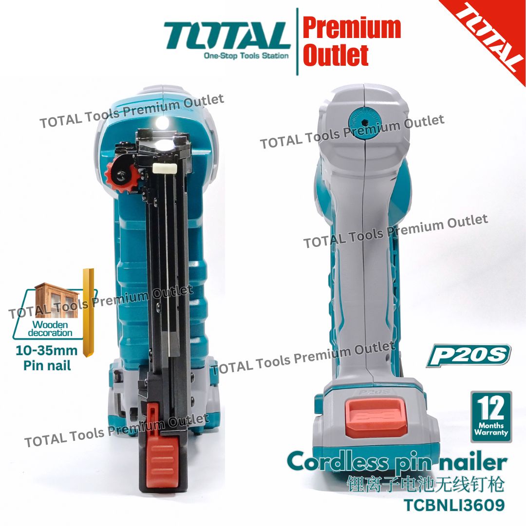 TOTAL Tools 20V Cordless (Headless pin nailer gun) 10mm~35mm 锂离子电池无线钉枪 ...