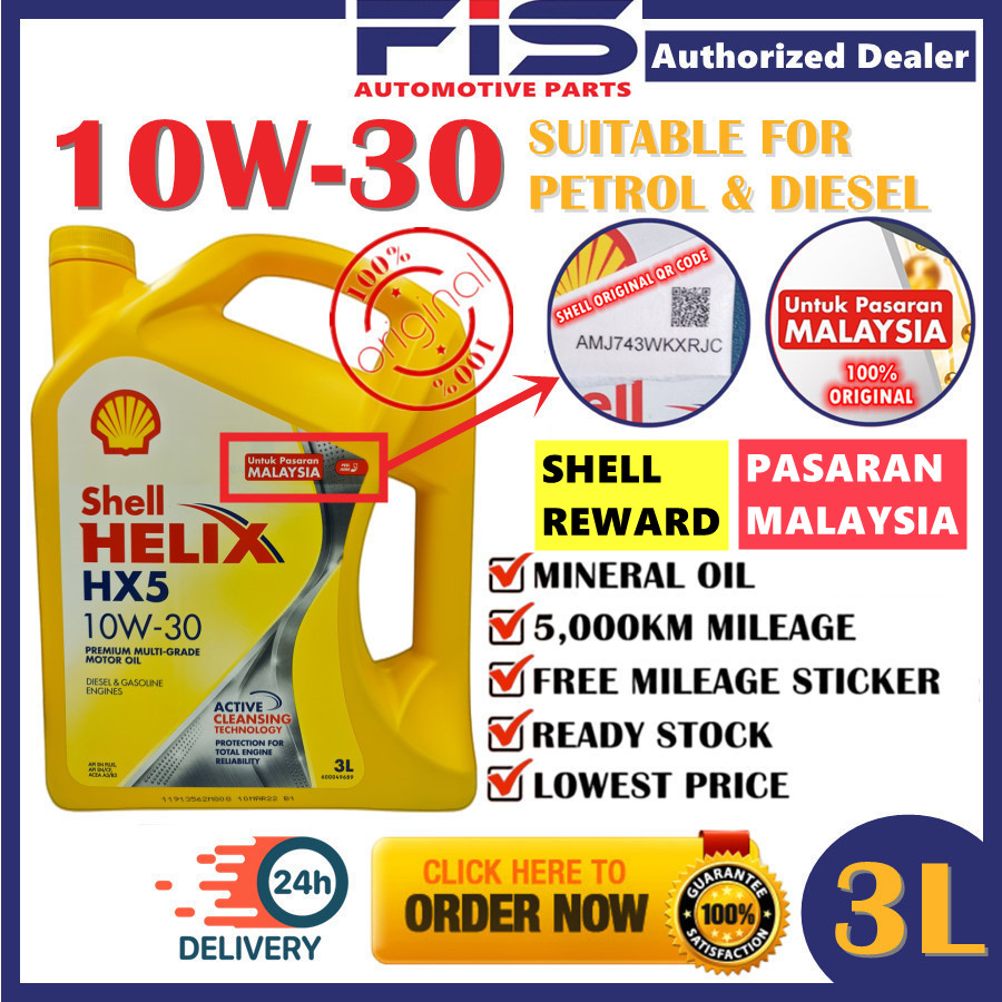 FIS Original Engine Oil Shell Helix 10W30 3Liter Perodua Viva 660 850 1000 Elite Kancil Minyak ...