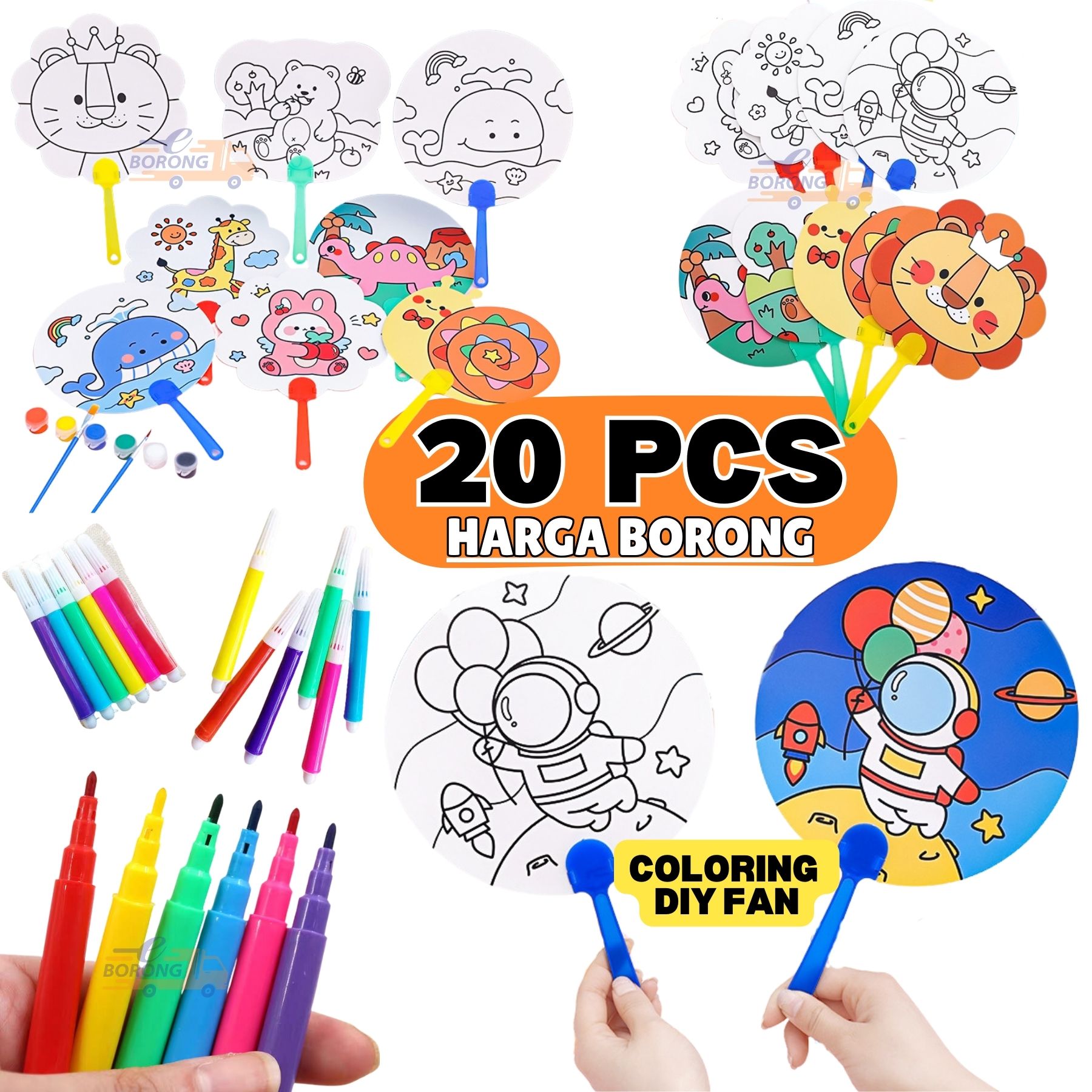 BORONG【50 pcs】DIY Coloring Fan Kids Birthday Goodies Doorgift Kipas ...