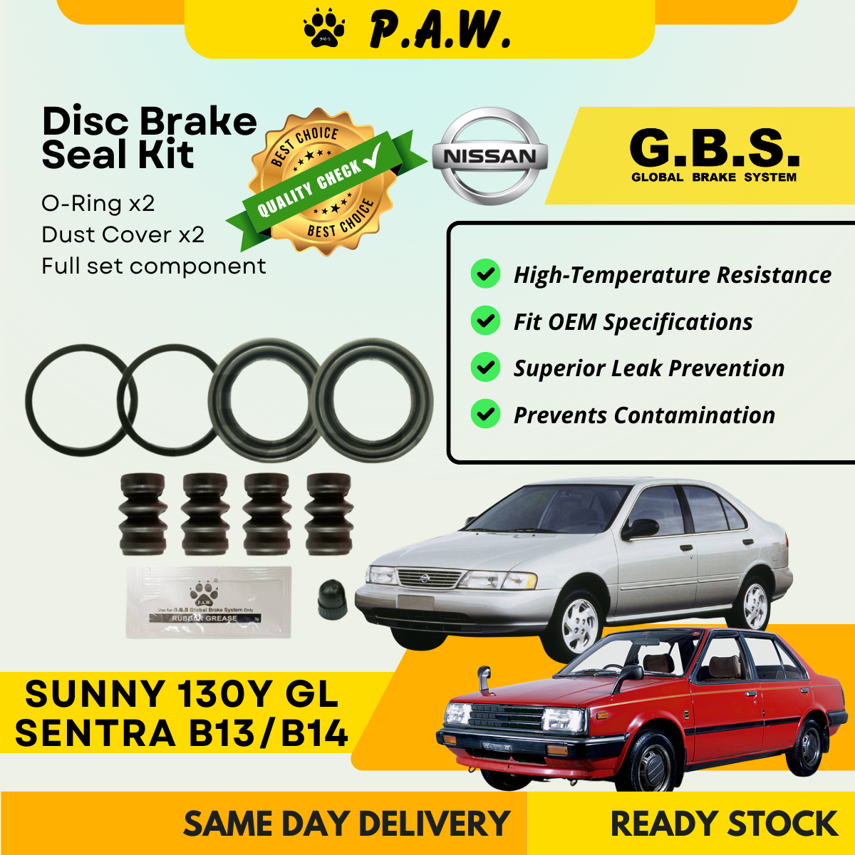 GBS Disc Brake Seal Kit For NISSAN SUNNY 130Y GL,SENTRA B13,SENTRA B14 ...