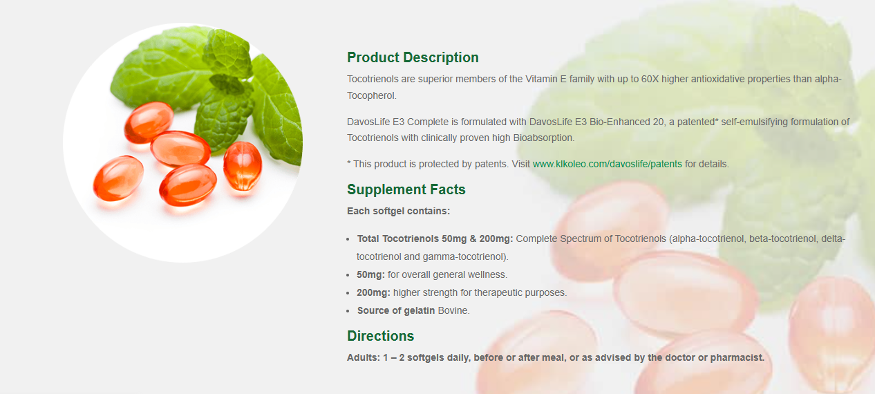 Davoslife E3 Complete 50mg 60s (Bio-Enhanced Tocotrienols) | Shopee ...