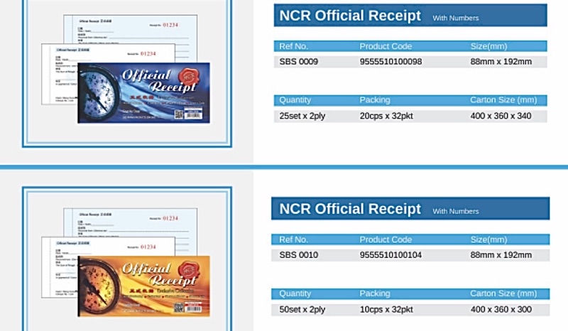 SBS009/ 0010 / 0011 / 0012 SBS NCR OFFICIAL RECEIPT BOOK / BUKU RESIT ...