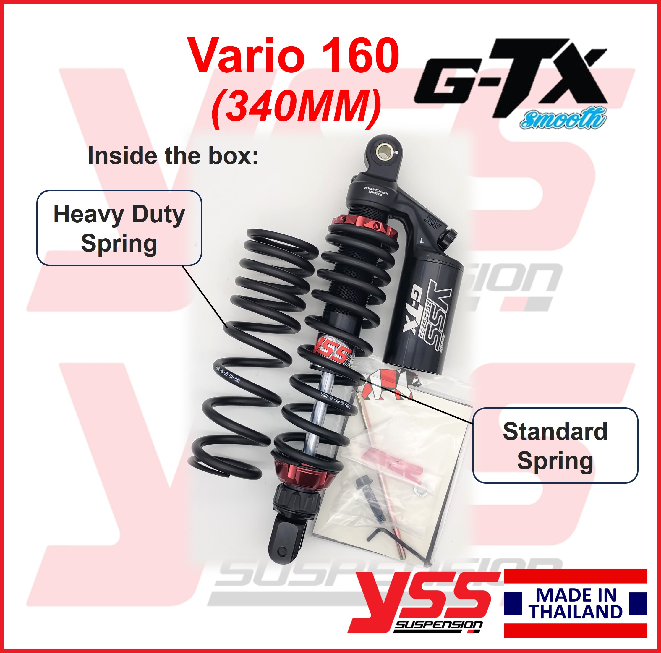 YSS Vario160 (340MM) GTX [Free Heavy Duty Spring]. Adjustable absorber ...