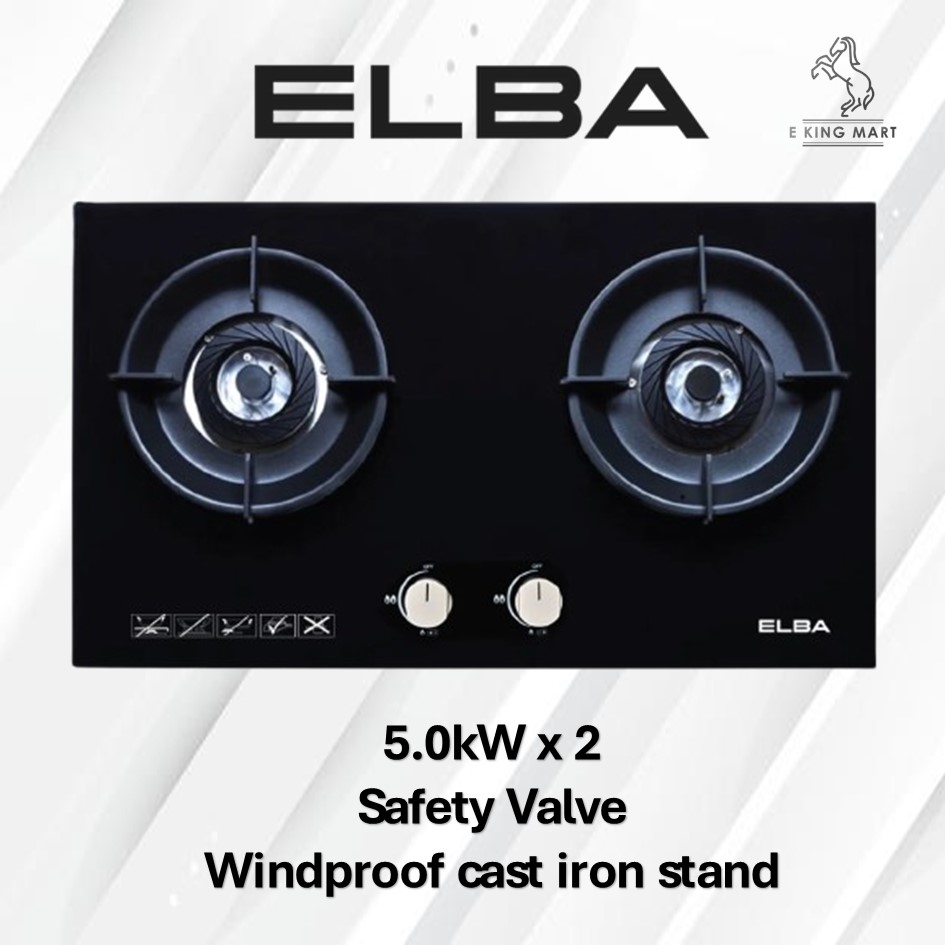 ELBA Built In Glass Hob Gas Cooker Gas Stove EGH-M8442G Tempered Glass High Flame 4.8kW X 2 Cast ...