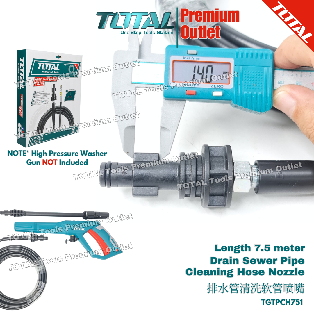 TOTAL Tools 7.5M Drain Sewer Pipe Cleaning Hose Nozzle for TOTAL Tools ...