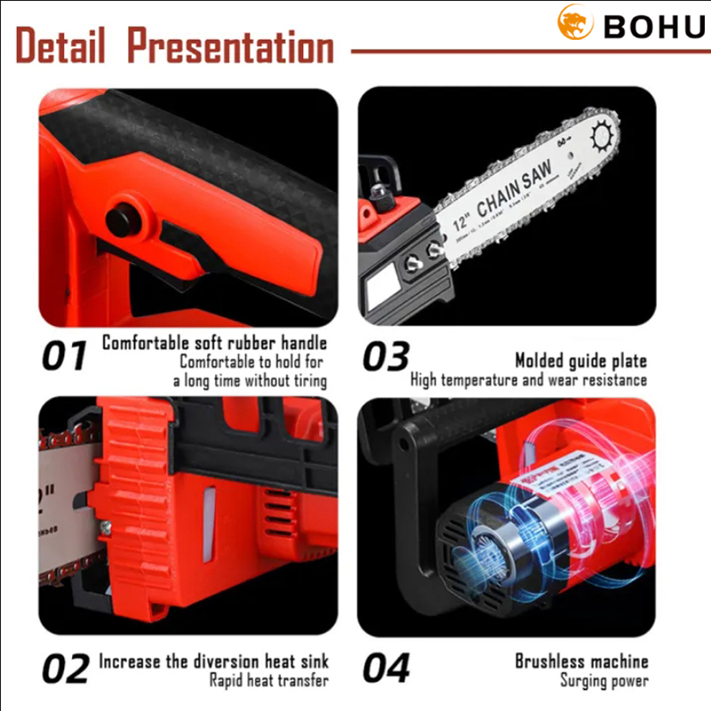 BOHU 12Inch Cordless Chainsaw 13888W Electric Portable Wood Working ...
