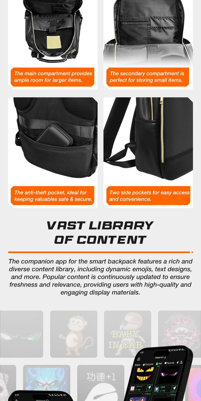 LOY Pixel Vault Led Backpack with Waterproof and customizable Lamps to display pixel art and in ...