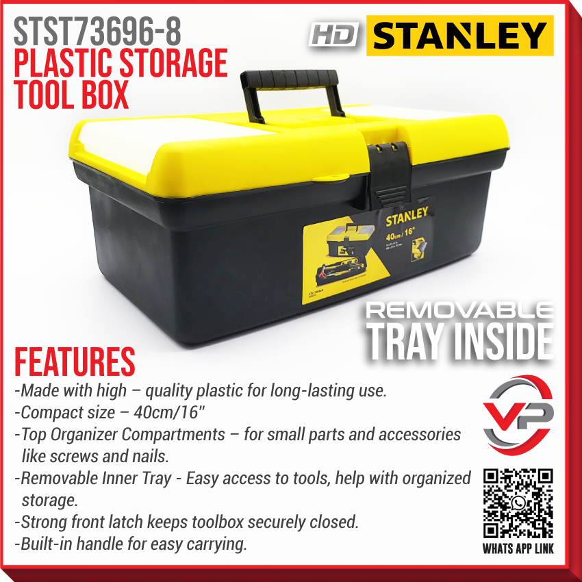 STANLEY STST73696-8 MULTIPURPOSE PLASTIC STORAGE TOOL BOX 16" WITH ...