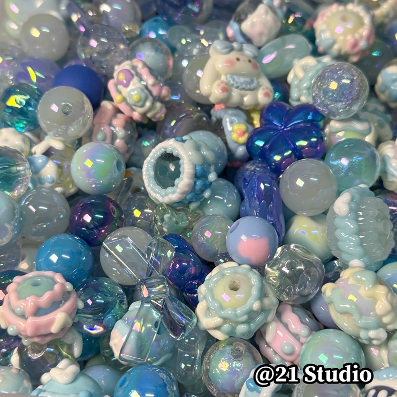 Mixed Blue Acrylic Beads UV Colour Plates Beads for DIY Phone Strap ...