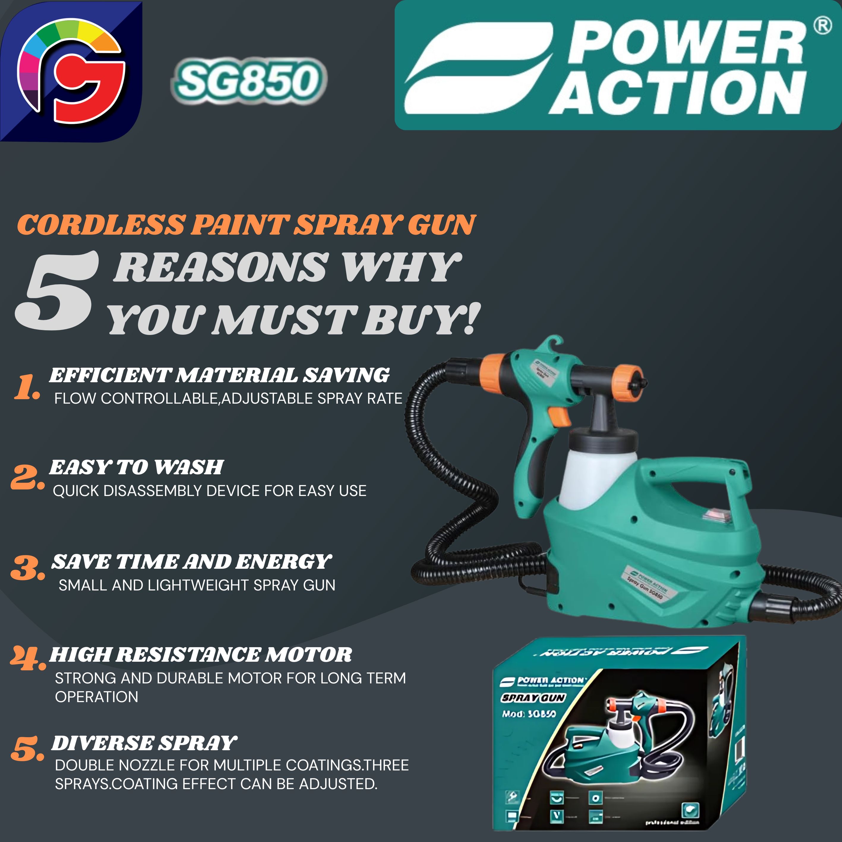 Power Action SG850 Professional Electric Paint Sprayer - Mesin ...