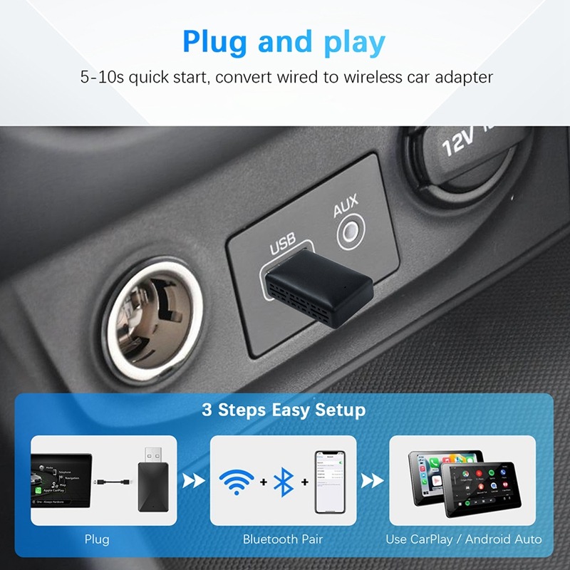 2 in 1 Wireless Apple CarPlay Android Auto Adapter Dongle Wired to ...