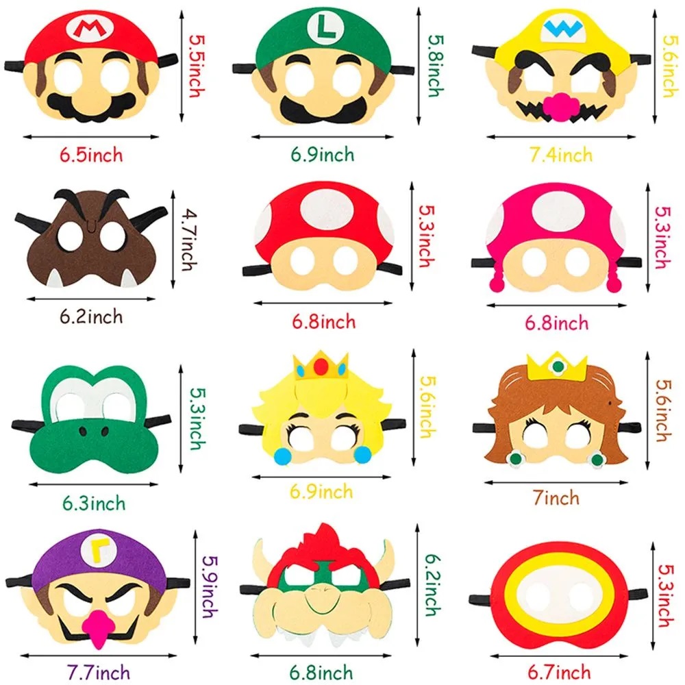 (Ready Stock) Super Mario Felt Mask 🎉 Luigi Toad Yoshi Bowser Wario ...