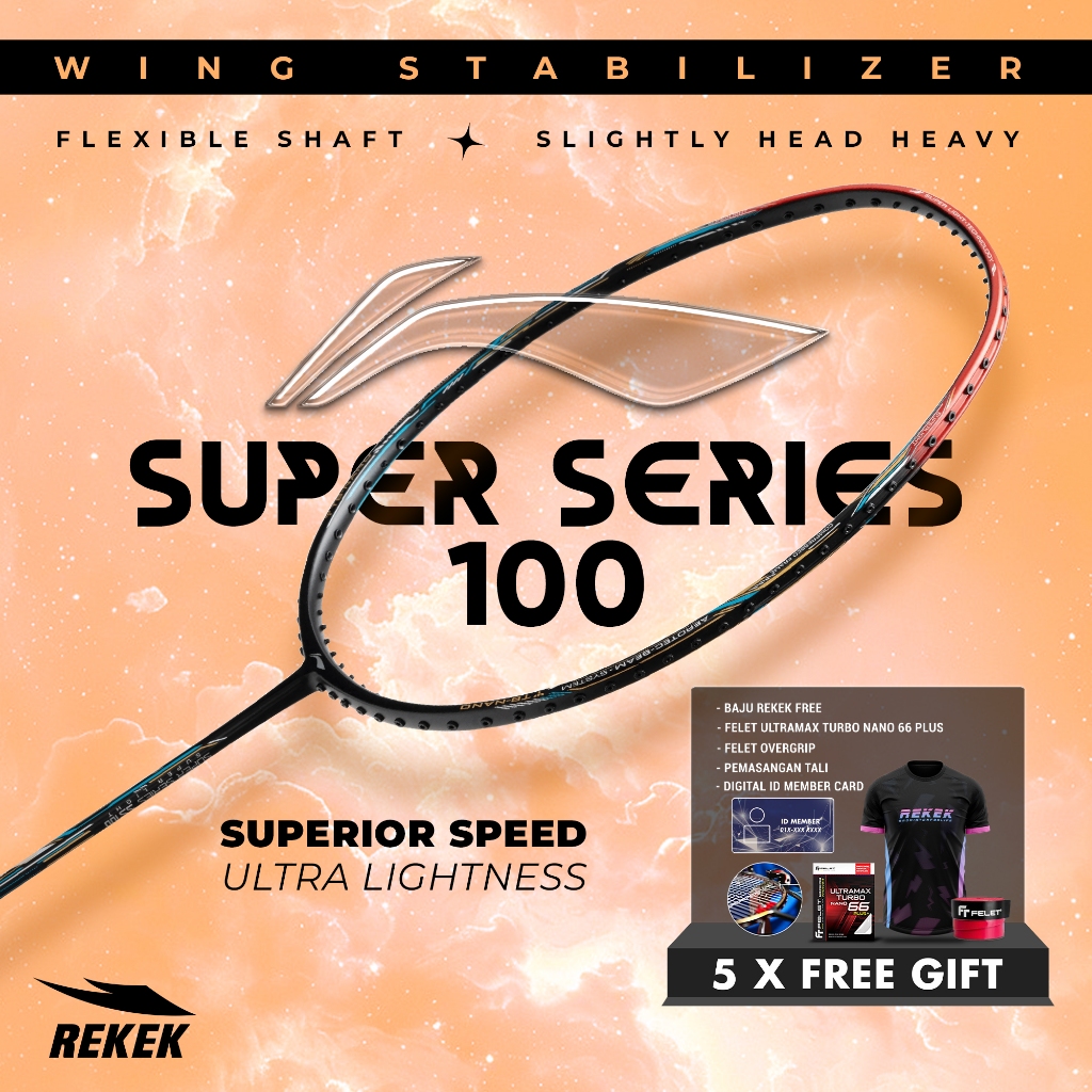LI-NING Super Series SS100 Badminton Raket Original LINING Pakej Free ...