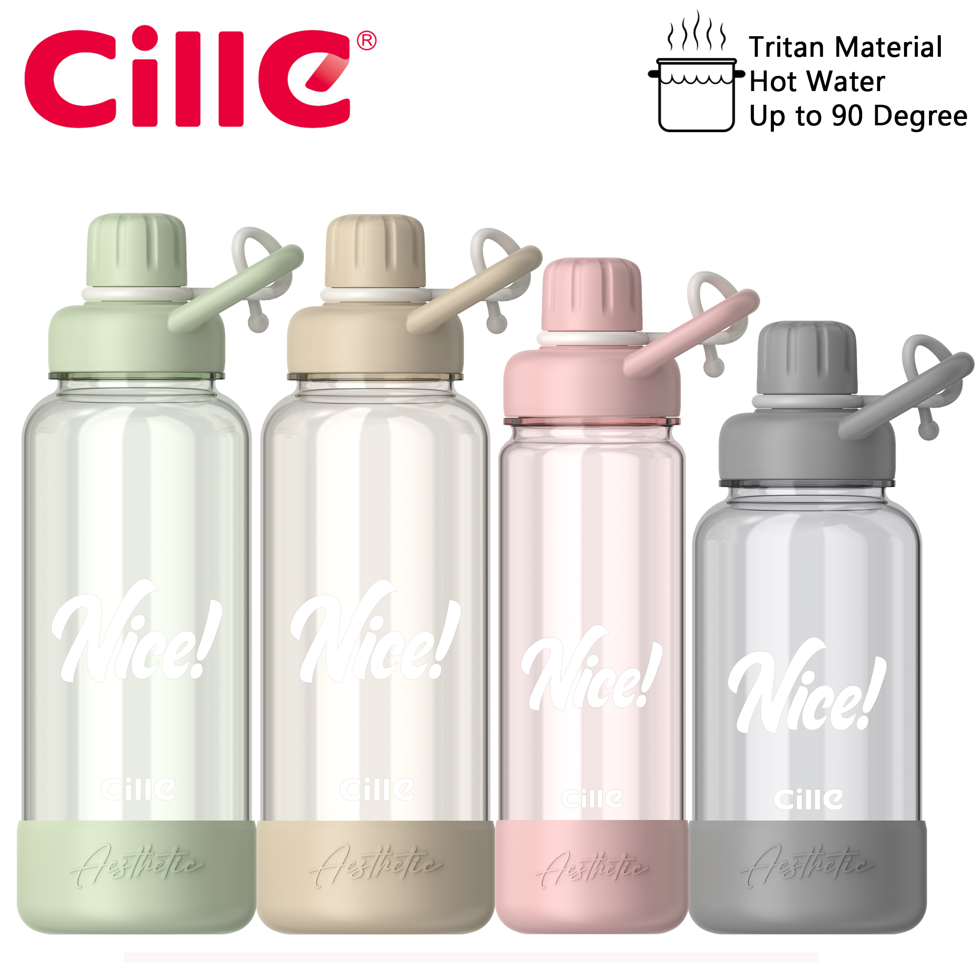 Cille XL-2522 780ml/1L/1.25L Muji Style Large Capacity Leakproof Tritan BPA-Free Water Bottle c ...
