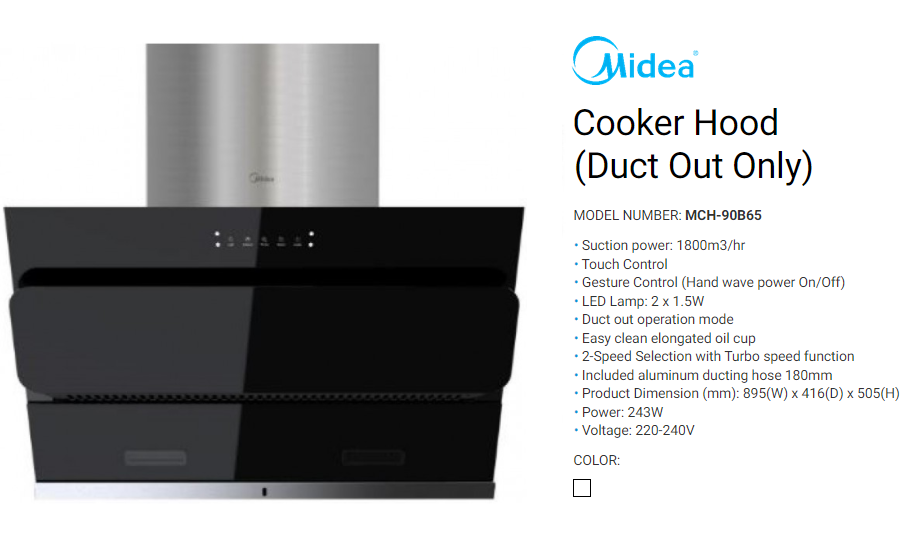Midea 1800m³/hr Cooker Hood + Built-in Gas Stove MGH-76Q60B 5.2kW | Shopee Malaysia