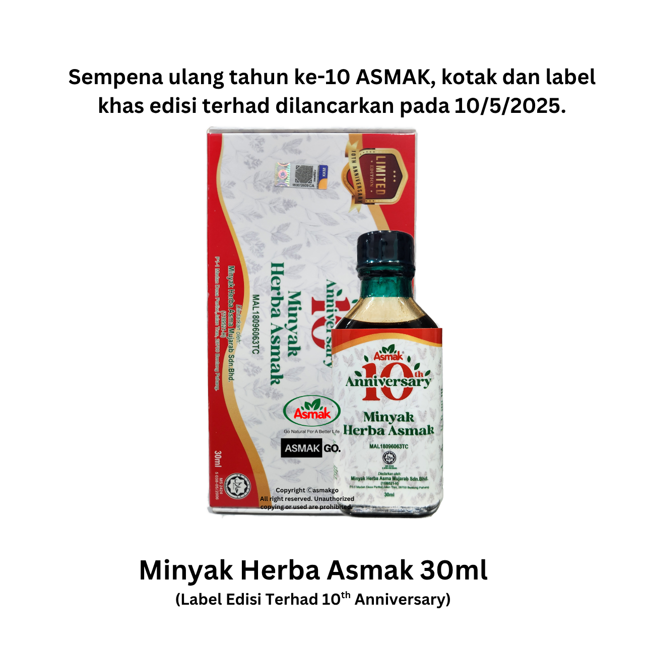 Minyak Herba Asmak Original HQ 10ml, 30ml, 50ml Sesuai Untuk Batuk ...