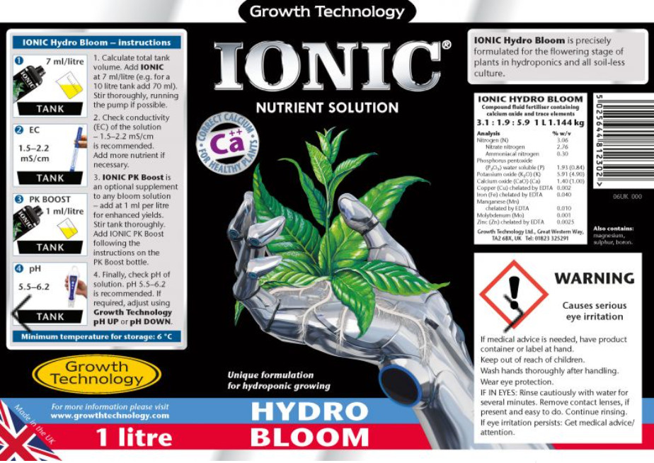 Growth Technology Ionic Hydro Bloom Nutrient Solution 1L (Hydroponic Fertilizer, Bloom ...